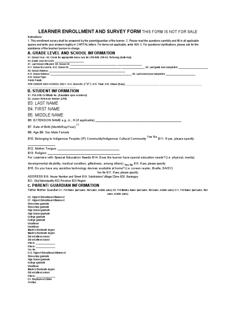 Learner Enrollment and Survey Form - v8 - English | PDF | Further ...