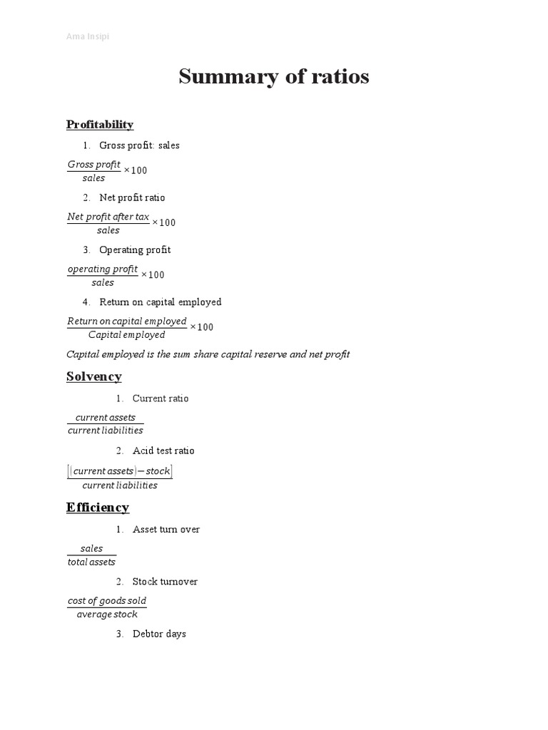 Summary of Ratios: Profitability | PDF