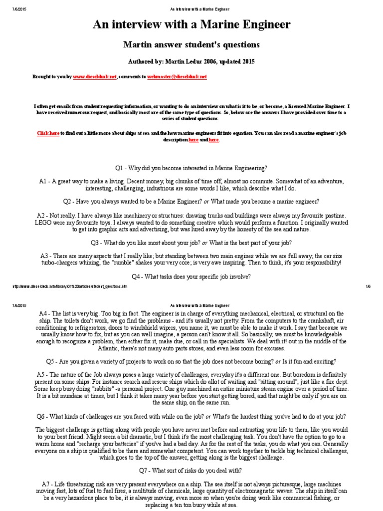 Insights from a Marine Engineer Interview | PDF | Ships | Transport