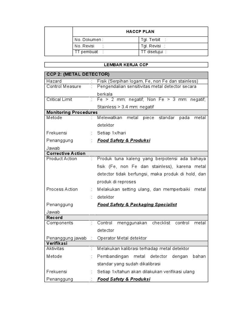 CCP Metal Detector dalam Rencana HACCP | PDF