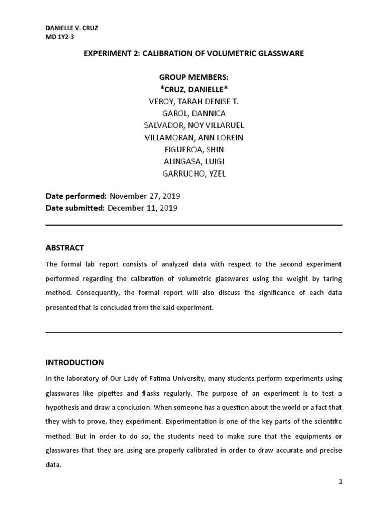 Calibration of Volumetric Glassware Lab | PDF | Standard Deviation ...