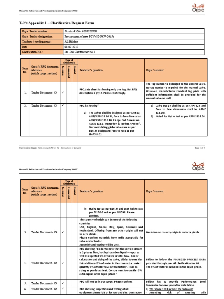 Pre-Bid Clarification No. 2 | PDF | Nondestructive Testing | Valve
