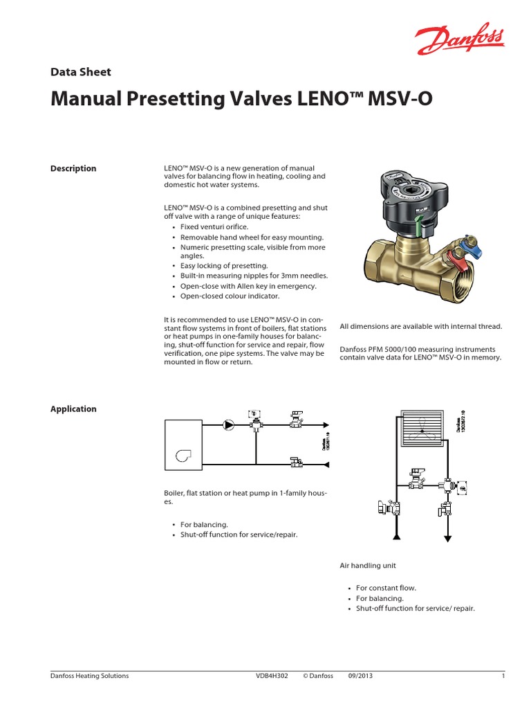 Manual Presetting Valves LENO™ MSV-O: Data Sheet | PDF | Valve | Pipe (Fluid Conveyance)