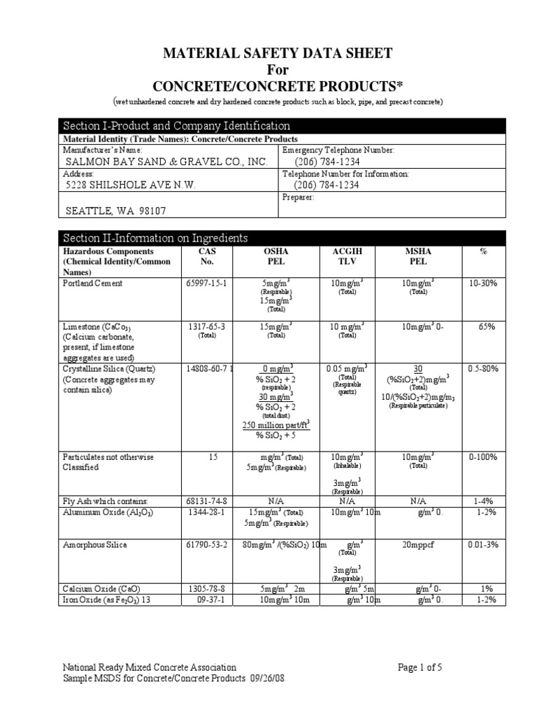 Concrete Safety Data Sheet Overview | PDF | Silicon Dioxide | Concrete