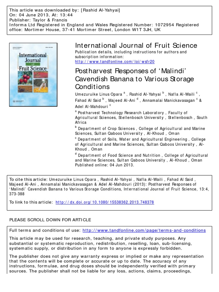 International Journal of Fruit Science | PDF | Banana | Vitamin C