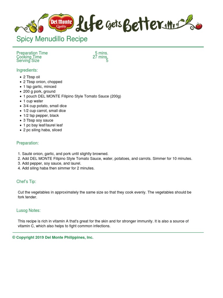 Spicy Menudillo Recipe: Preparation Time 5 Mins. Cooking Time 27 Mins ...