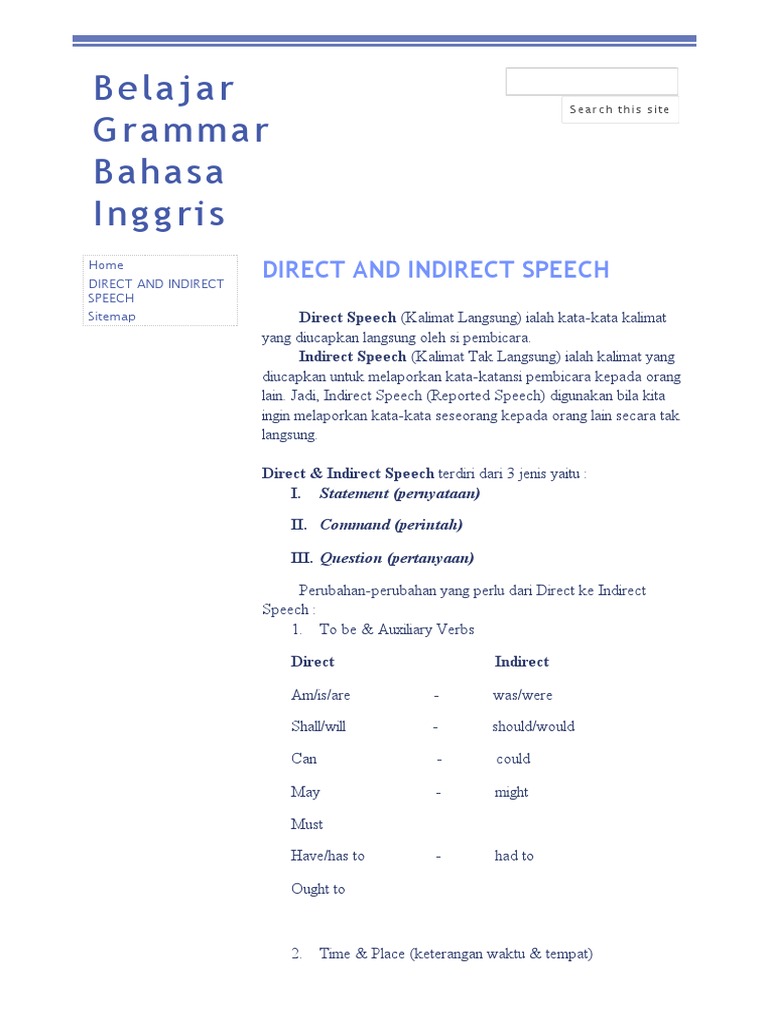 DIRECT AND INDIRECT SPEECH Belajar Gramm PDF | PDF | Language Mechanics ...