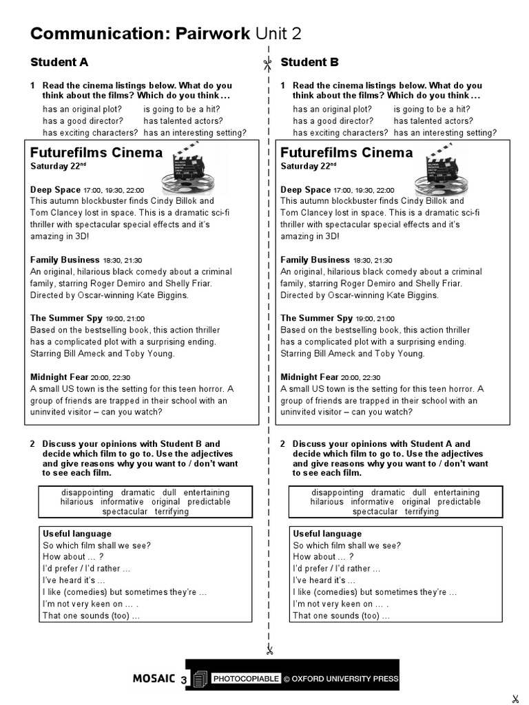 Communication: Pairwork Unit 2: Futurefilms Cinema Futurefilms Cinema | PDF | Cinema