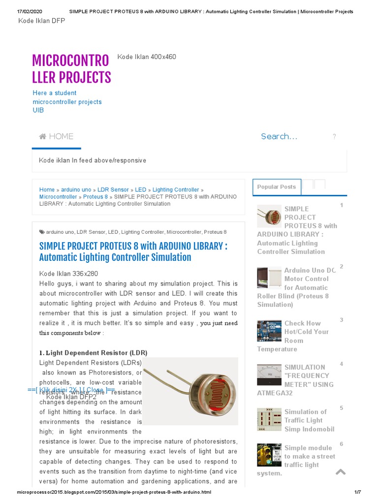 SIMPLE PROJECT PROTEUS 8 With ARDUINO LIBRARY - Automatic Lighting Controller Simulation ...