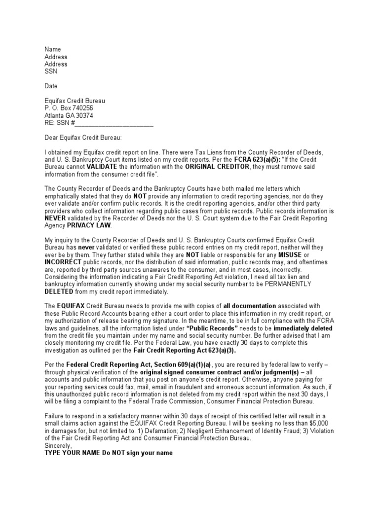 Bankruptcy Removal Letter | PDF | Credit History | Credit Bureau