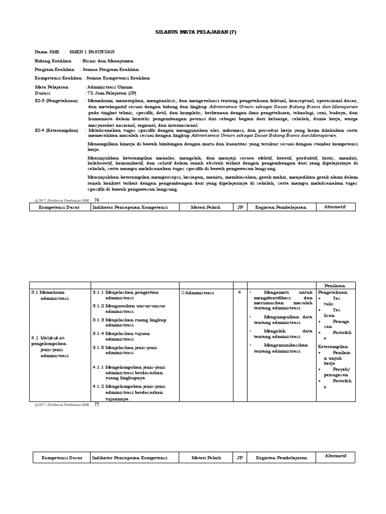 Administrasi Umum - Silabus SMK | PDF