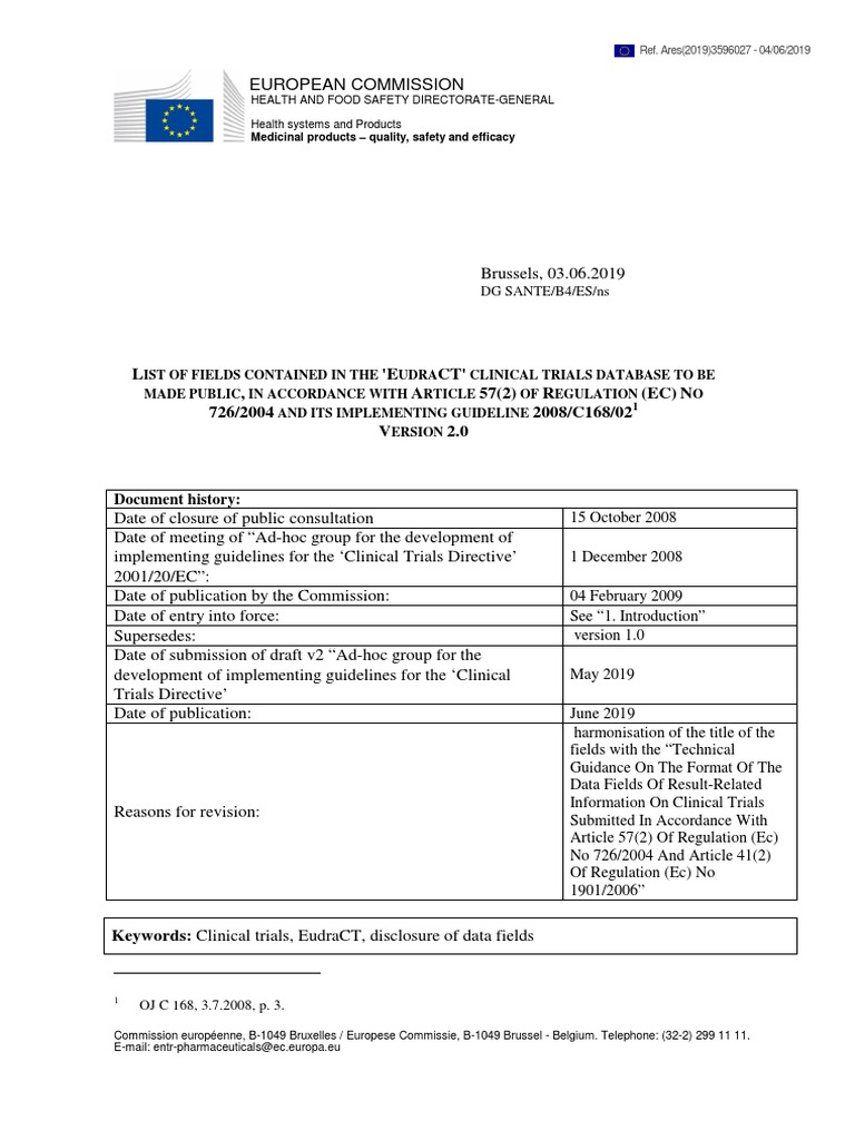 Eudract Nonpaediatric Listoffields en PDF | PDF | Phases Of Clinical ...