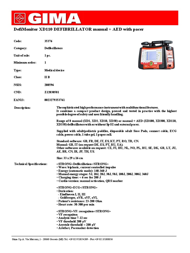 Defimonitor Xd110 Defibrillator Manual + Aed With Pacer | PDF ...