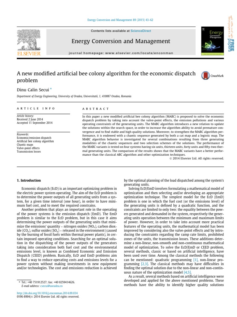 A New Modified Artificial Bee Colony Algorithm For The Economic Dispatch Problem | PDF ...