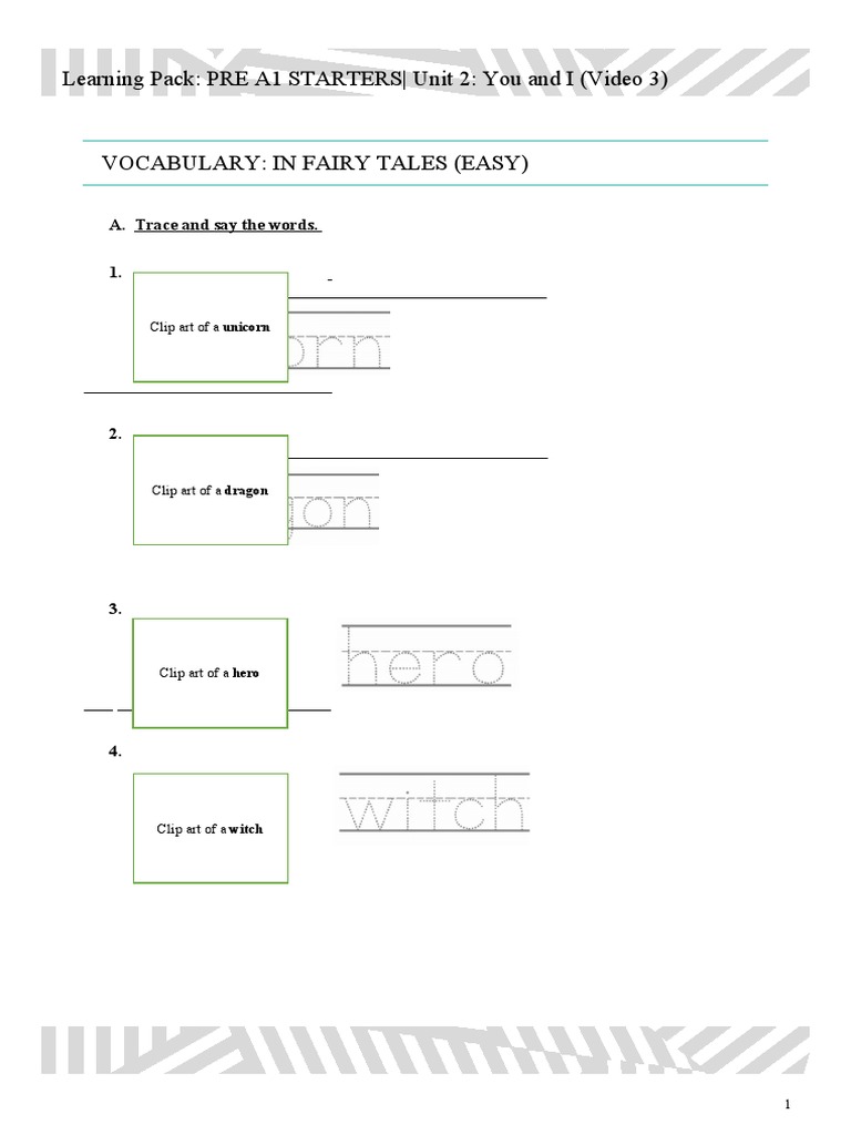 Learning Pack: PRE A1 STARTERS - Unit 2: You and I (Video 3) | PDF ...