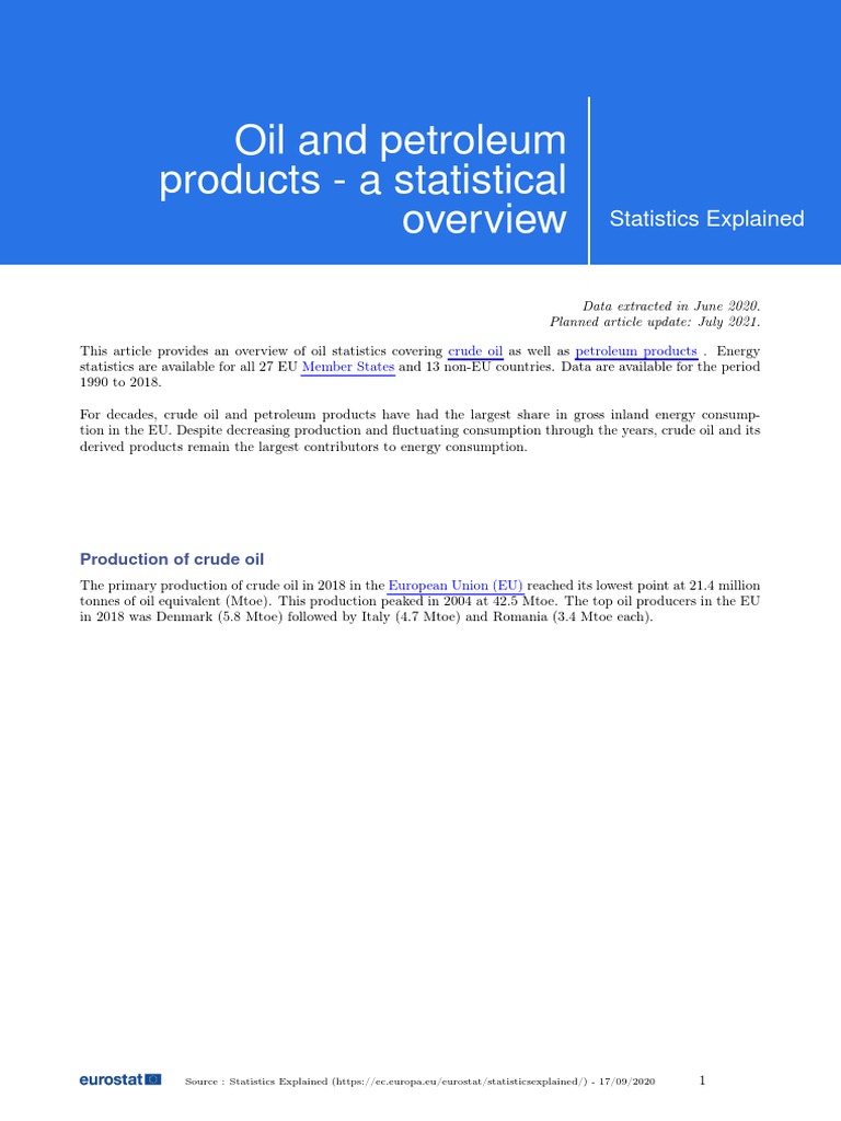 Oil and Petroleum Products - A Statistical: Statistics Explained | PDF ...