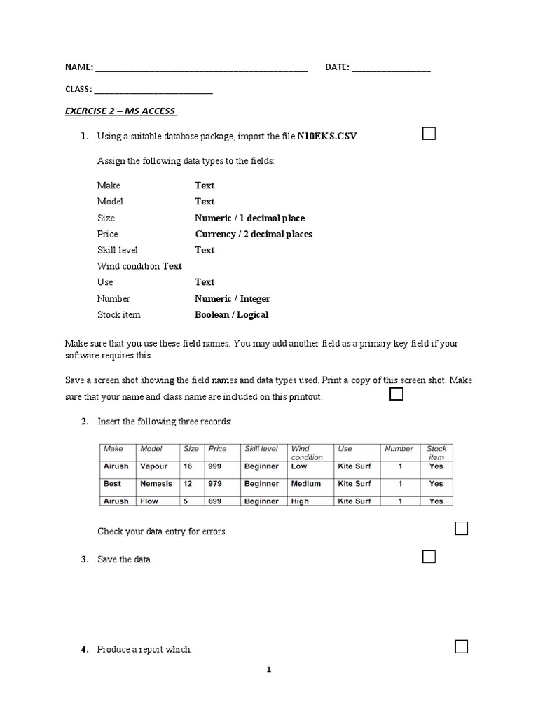 Exercise 2 MS Access | PDF | Data Type | Decimal
