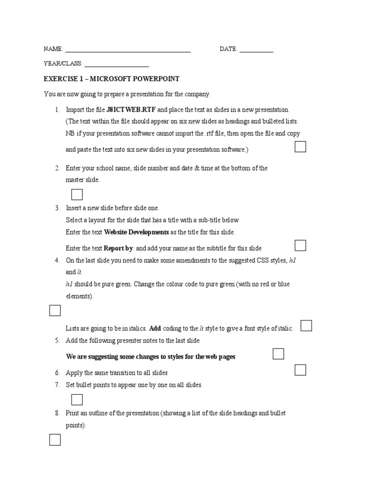 Exercise 1 - Microsoft Powerpoint | PDF | Cascading Style Sheets | Page ...