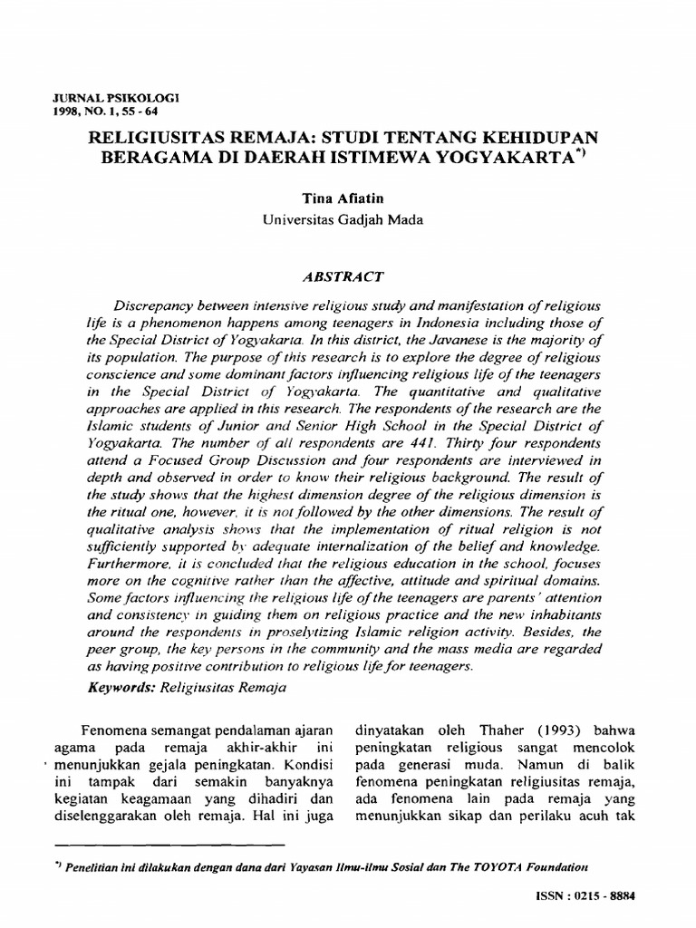 Religiusitas Remaja: Stud1 Tentang Kehidupan Beragama Di Daerah Istimewa | PDF | Adolescence ...