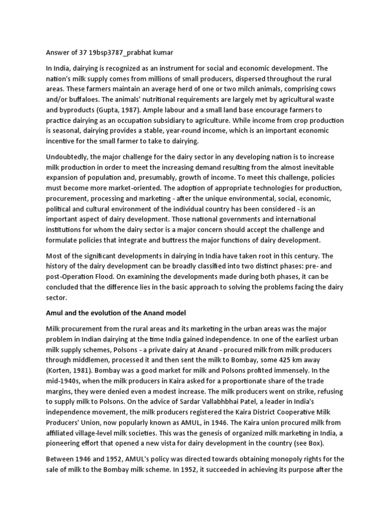 Evolution of Dairying in India: AMUL & Operation Flood | PDF ...