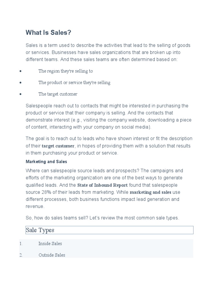 What Is Sales?: Sale Types | PDF