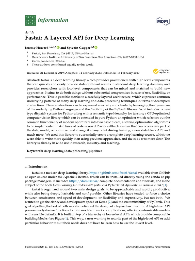 Fastai. A Layered API For Deep Learning | Download Free PDF | Deep ...