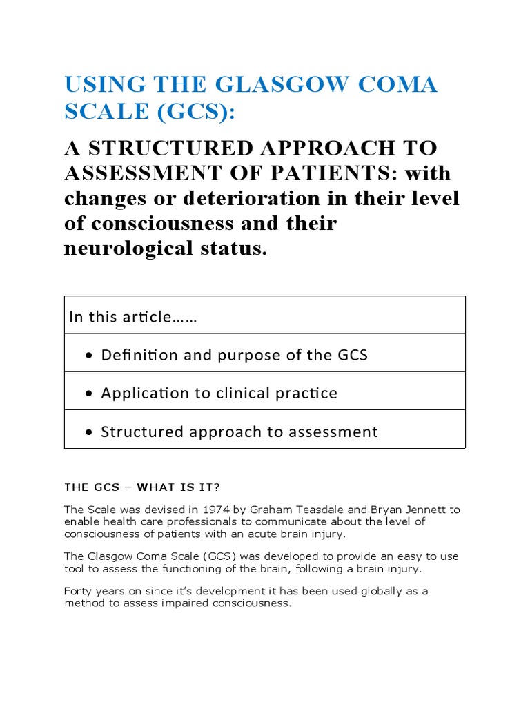 Using The Glasgow Coma Scale For Patient Assessment | PDF | Coma ...