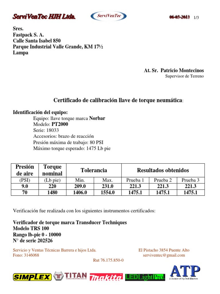 Tabla de Torque Norbar PT2000 | PDF | Cantidades fisicas | Presión