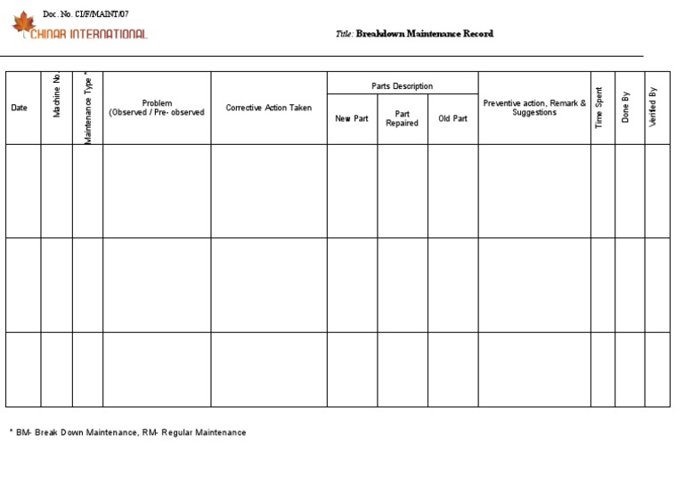 4 Breakdown Maintenance Record | PDF