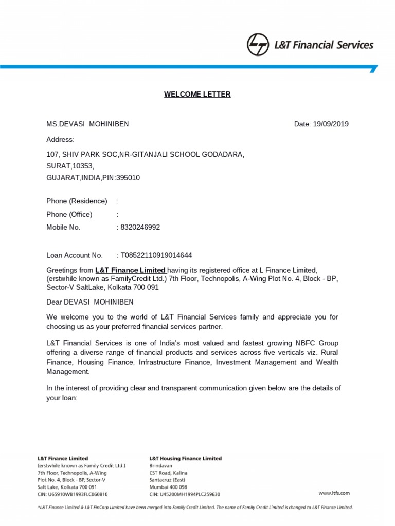 Welcome Letter | PDF | Loans | Banks