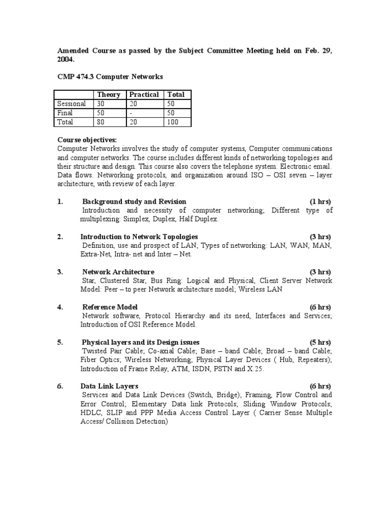 CMP 474.3 Computer Networks-Syllabus | PDF | Network Socket | Computer ...