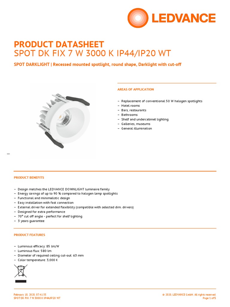 7W Led Downlight - Ledvance | PDF | Lighting | Electric Power