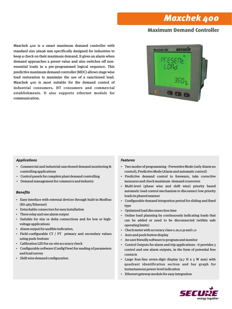 Maximum Demand Controller | PDF | Alternating Current | Electric Power