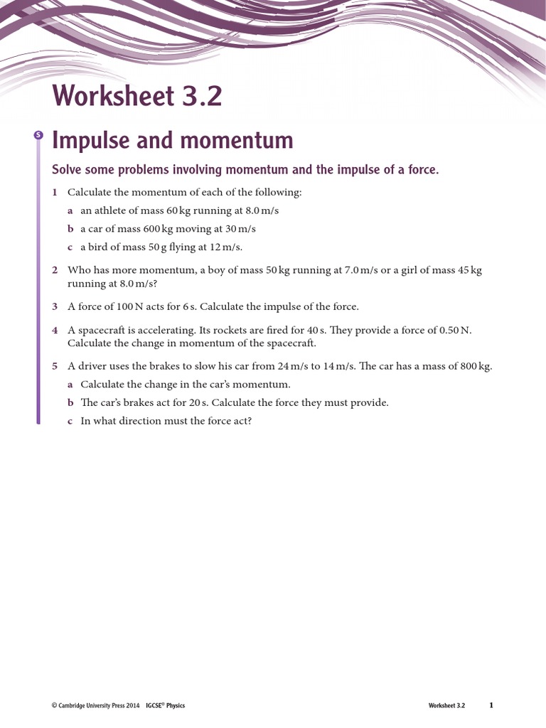 Worksheet 3.2: Impulse and Momentum | PDF
