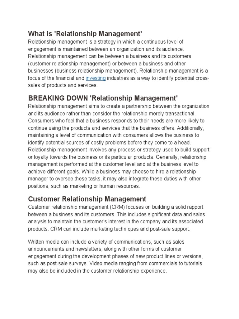 What Is 'Relationship Management': Investing | PDF | Customer ...