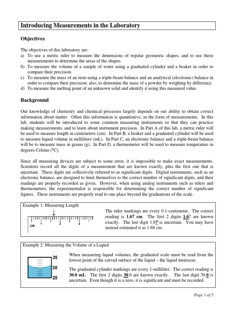 Introducing Measurements in The Laboratory: Objectives | PDF ...