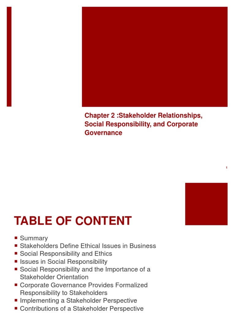 Chapter 2 Stakeholder Relationships Social Responsibility And