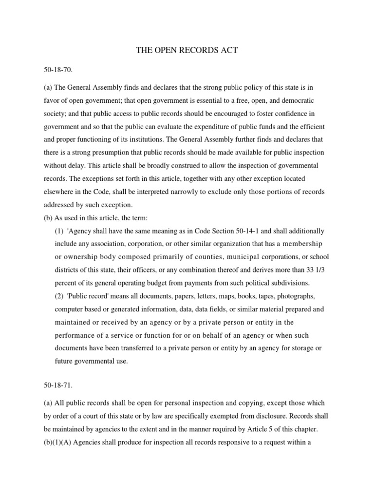The Open Records Act | PDF | Discovery (Law) | Confidentiality