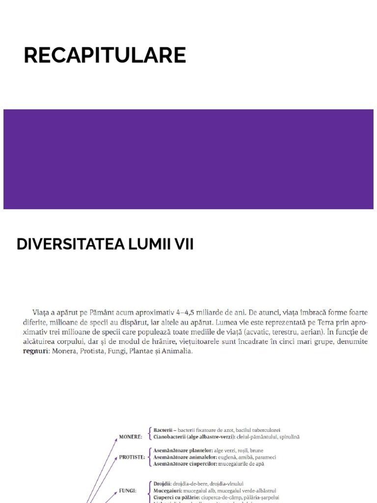RECAPITULARE - BIOLOGIE CLASA A V-A | PDF