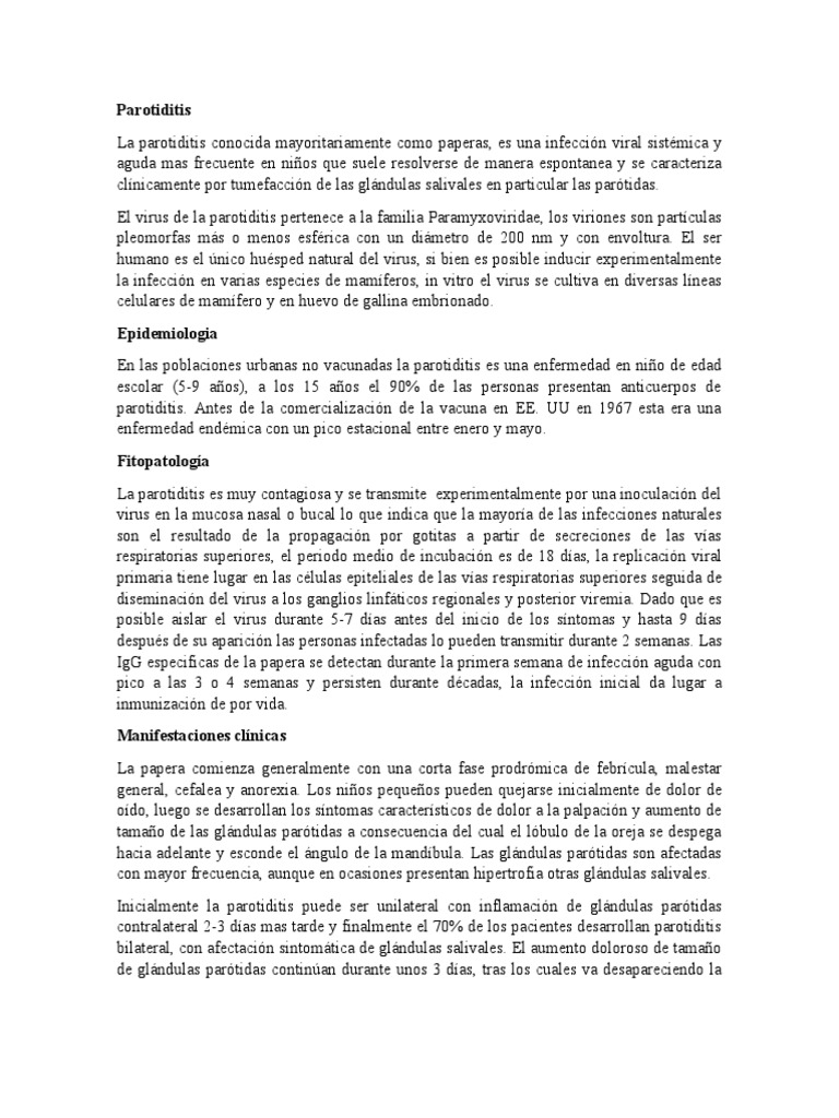 Parotiditis: Síntomas y Prevención | PDF | Virus | Virología