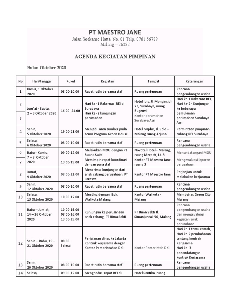 Agenda Kegiatan Pimpinan | PDF