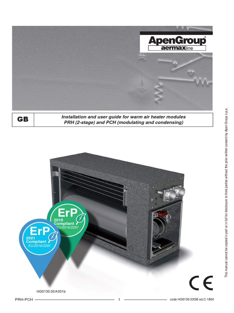 Erp Erp: Installation and User Guide For Warm Air Heater Modules PRH (2 ...