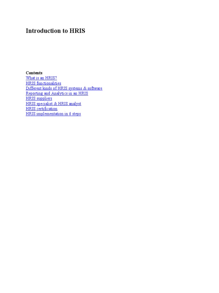 Overview of HRIS Systems and Benefits | PDF | Analytics | Human ...