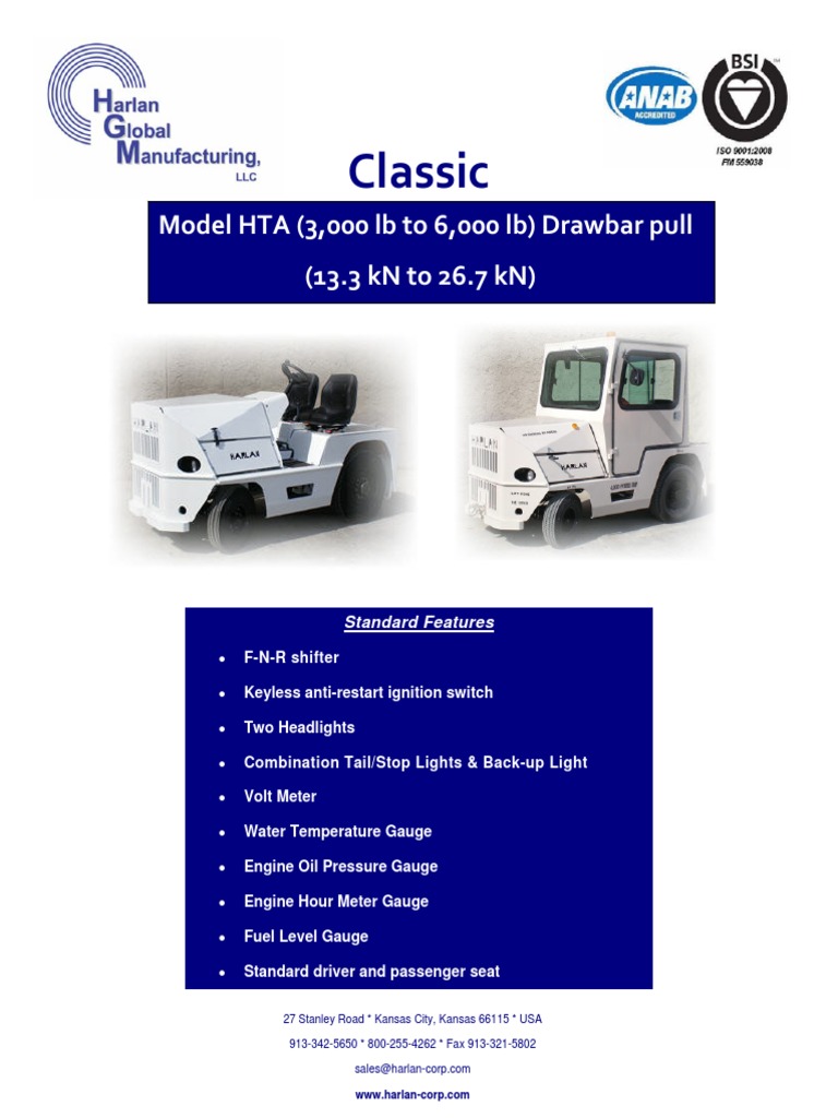 Classic: Model HTA (3,000 LB To 6,000 LB) Drawbar Pull (13.3 KN To 26.7 ...