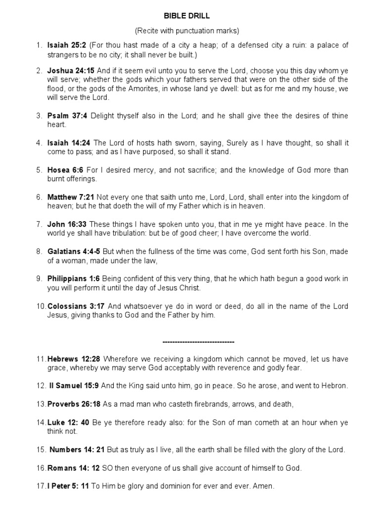Bible Drill Verses Recited | PDF | Bible Content | Religious Texts