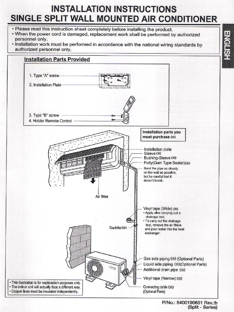 Instalation Instructions - Single Split Wall Mounted Air Conditioner ...