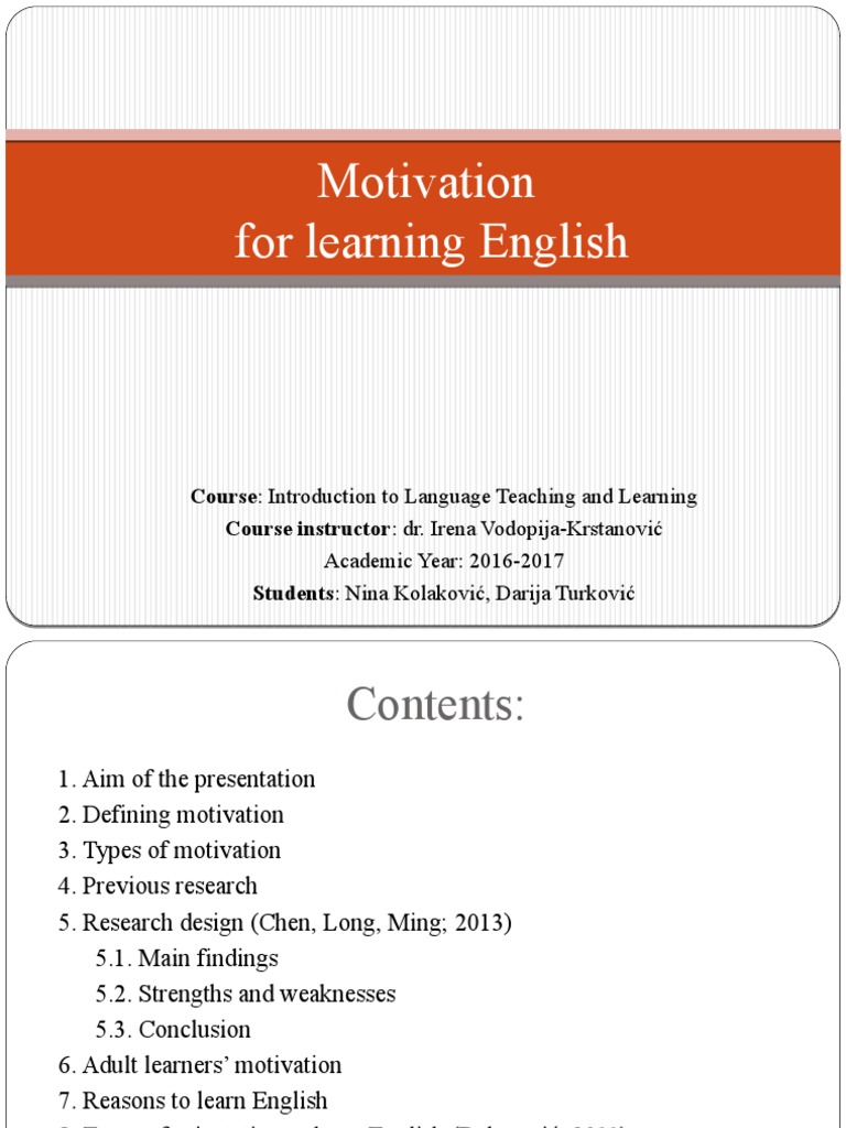 Motivation For Learning English | PDF | Motivation | Motivational