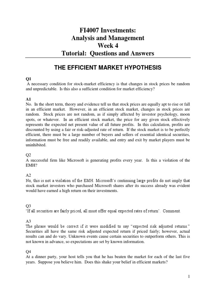 WK 4 Emh Tutorial Questions and Solutions PDF | PDF | Efficient Market Hypothesis | Economic Bubble