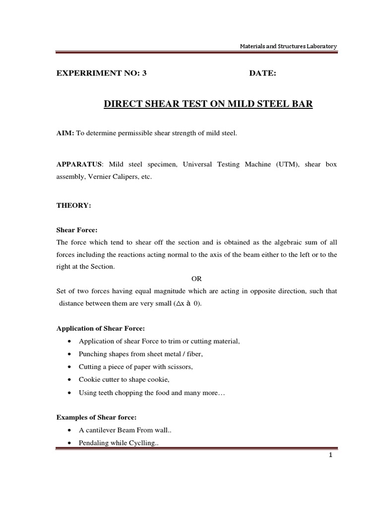 Direct Shear Test On MS | PDF | Fracture | Strength Of Materials