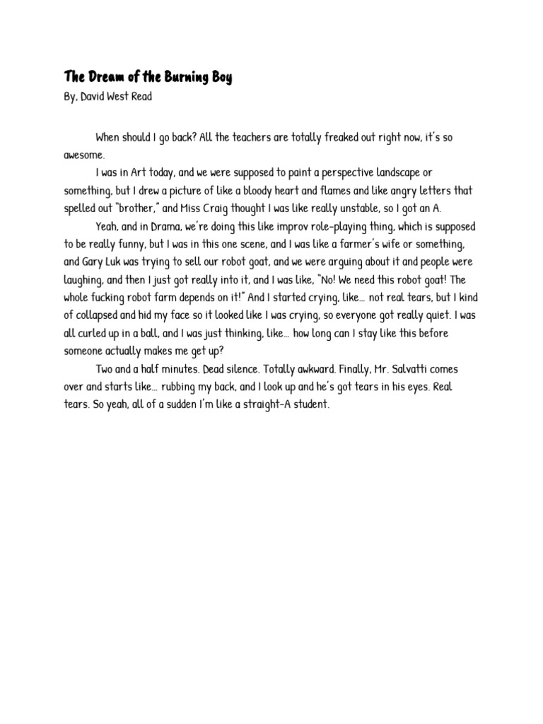 The Dream of The Burning Boy Monologue | PDF